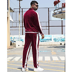 YAOGRO Velour Tracksuit Sweatsuit Set:Men's Jogging Suits Full Zip Casual Jackets Pants 2 piece Outfit Athletic Workout Red