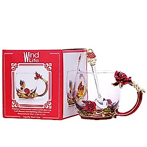 Kpcuisite Birthday Gifts for Women and Mother's Day Gifts for Mom - Glass Tea Cup and Coffee Mug Set with Spoon - Beautiful Flower Butterfly Rose Mug