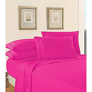 Elegant Comfort Luxury 1500 Thread Count Egyptian Quality Microfiber 4-Piece Premium Hotel Sheet Set-Wrinkle Resistant, All Around Elastic Fitted Sheet, Deep Pocket up to 16", Twin/Twin XL, Hot Pink
