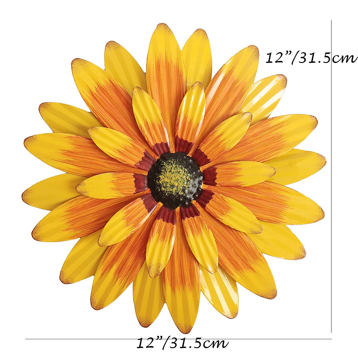 Kunjocy Metal Flower Wall Art Decor Retro Iron Sunflower Sculpture Garden Hanging Decoration for Home Yard Indoor Outdoor (Yellow)