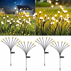 Anerbili Solar Firefly Lights,New Upgraded 8 LED Solar Garden Lights Swaying Light, Sway by Wind,Solar Outdoor Lights Waterproof Yard Patio Pathway Decoration,Warm White (4 Pack)