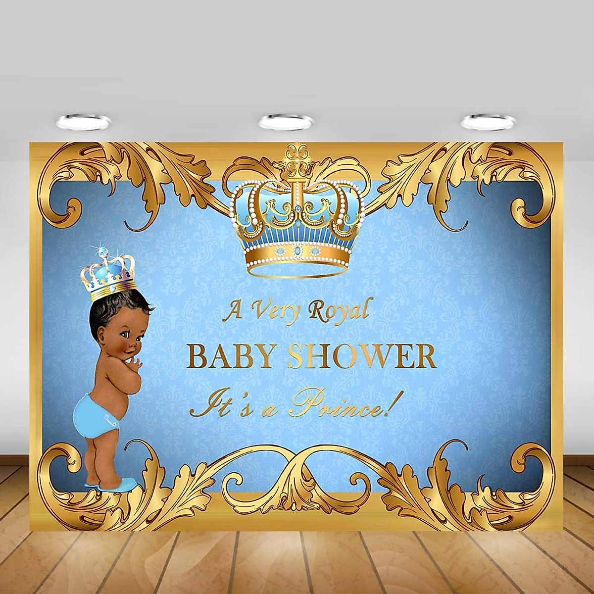 Mehofoto Light Blue Baby Shower Backdrop Royal Prince Background 7x5ft Vinyl Africa American Boy Royal Baby Shower Party Banner Supplies…