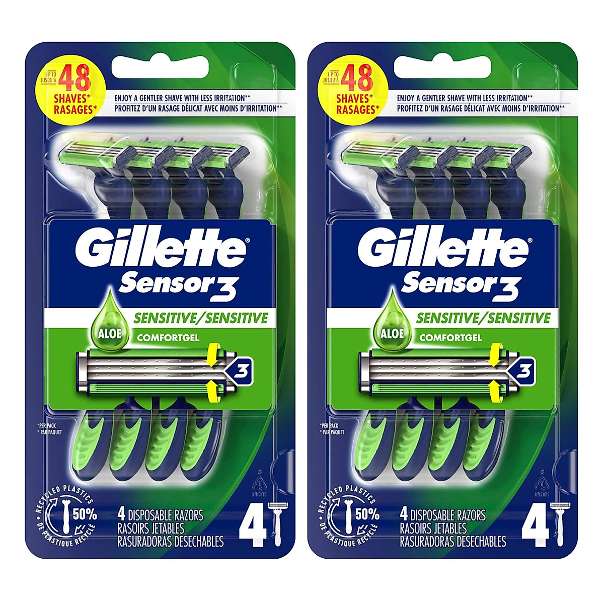 Gillette Sensor 3 Disposable Razors Men's 4 Each (Pack of 2)