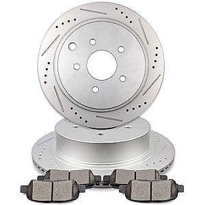 ALEGE Rear 2PCS Discs Brake Rotors 4PCS Ceramic Brake Pads Kits Replacement for 2003-2007 2009-2018 for Murano 4door Sport Utility 3.5L,Fit for 120.42078