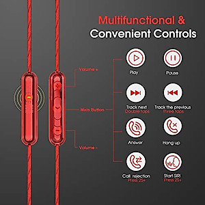 JAAMIRA Sports Wired Earbuds Over Ear Headphones with Microphone -Comfortable in Ear Ear Buds for Kids &Adults -Noise Isolation Earphones 3.5mm Jack for Phone iPhone Computer Runing Workout Gym Red
