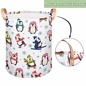 Large Laundry Hamper Winter Animal Penguin,Collapsible Laundry Basket,Dirty Cloth Hamper,Storage Basket Bin for Blankets Dirty Cloth Toy in Laundry Room Living Room Bedroom Colleage Dorm