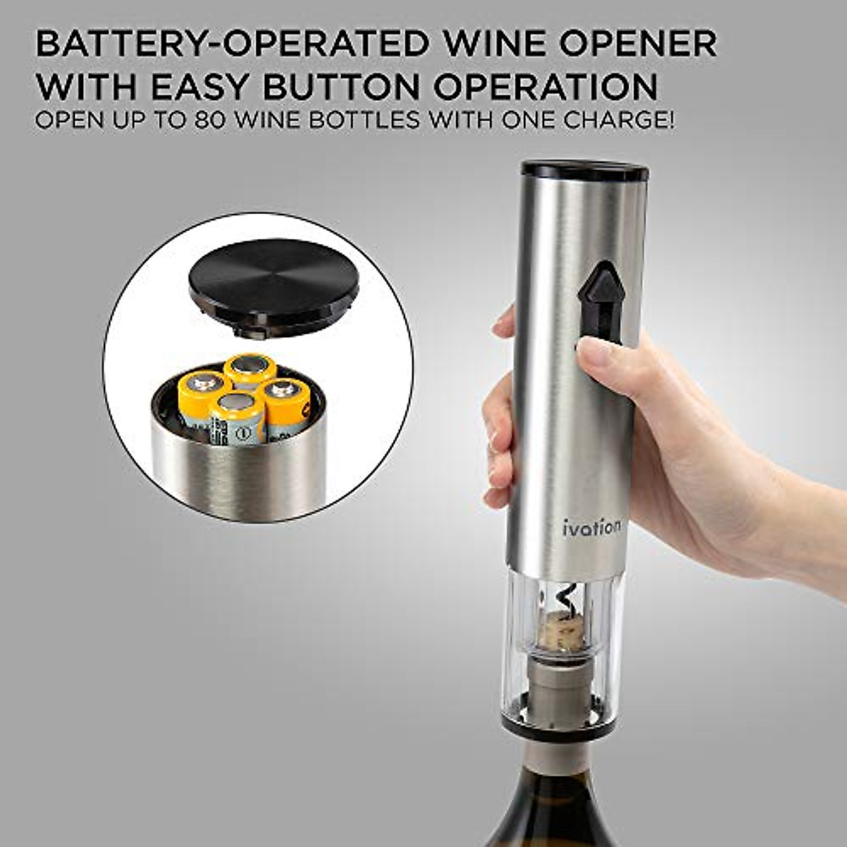 Ivation 9-Piece Wine Opener Gift Set | Deluxe Bar Kit with Electric Battery-Operated Bottle Opener, Air Pump Cork Extractor, Aerator Pourer, Wine Stoppers, Champagne Stoppers, Foil Cutter & Stand