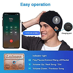 Lukasa Bluetooth Beanie Hat,Mens Gifts V5.0 Unisex Wireless Knit Cap Winter Warm Hats for Running Outdoor Sports with Stereo Headphone Speaker Unique Christmas Tech Gifts for Men Women(Black)