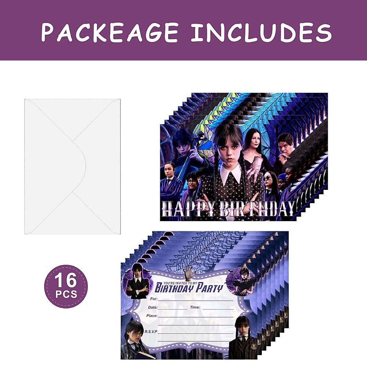 16Pcs Birthday Invitation Cards Gift Cards with Envelopes for Party Decorations Supplies Favors