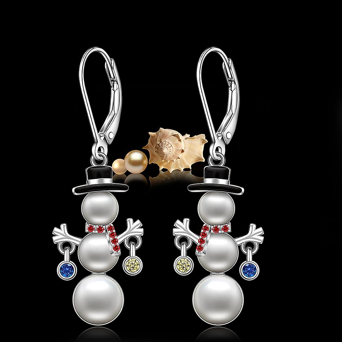Christmas Snowman Earrings Pearl Earrings for Women Dangle Drop Winter Snow Red Santa Leverback Holiday Christmas Xmas Gift