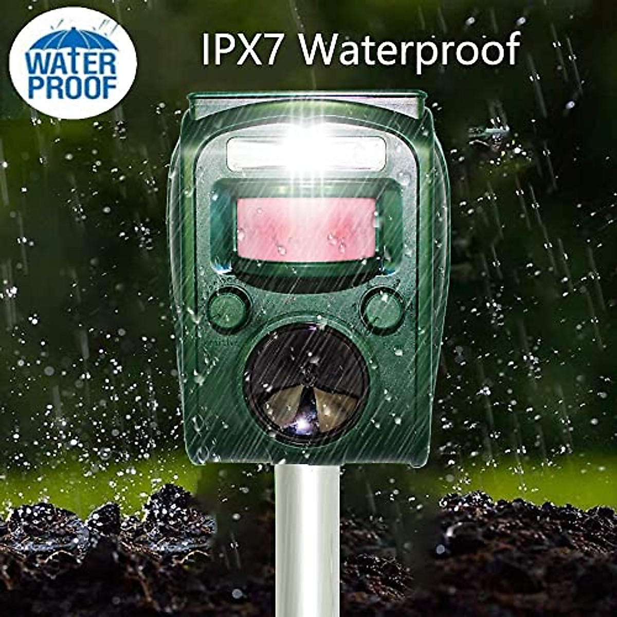 2023 Solar Ultrasonic in Repellent Defender Rat, Squirrel, Deer, Raccoon, Skunk, Rabbit, Mole, Dog, Cat, Waterproof with Motion Detector