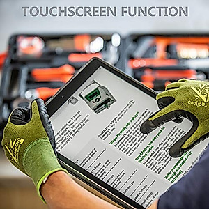 COOLJOB 2 Pairs Bamboo Touch Screen Gardening Gloves for Men, Large Breathable Working Gloves, Rubber Coated Garden Gloves, Non Slip Grip for Workers, Gardeners, Drivers, Green & Black, L