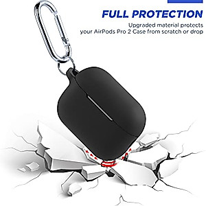 Joansea Copamtible with AirPods Pro 2 Case, Soft Silicone Skin Shock-Absorbing Full Protective Case with Keychain for AirPods pro 2nd Generation Case Cover 2022, Black
