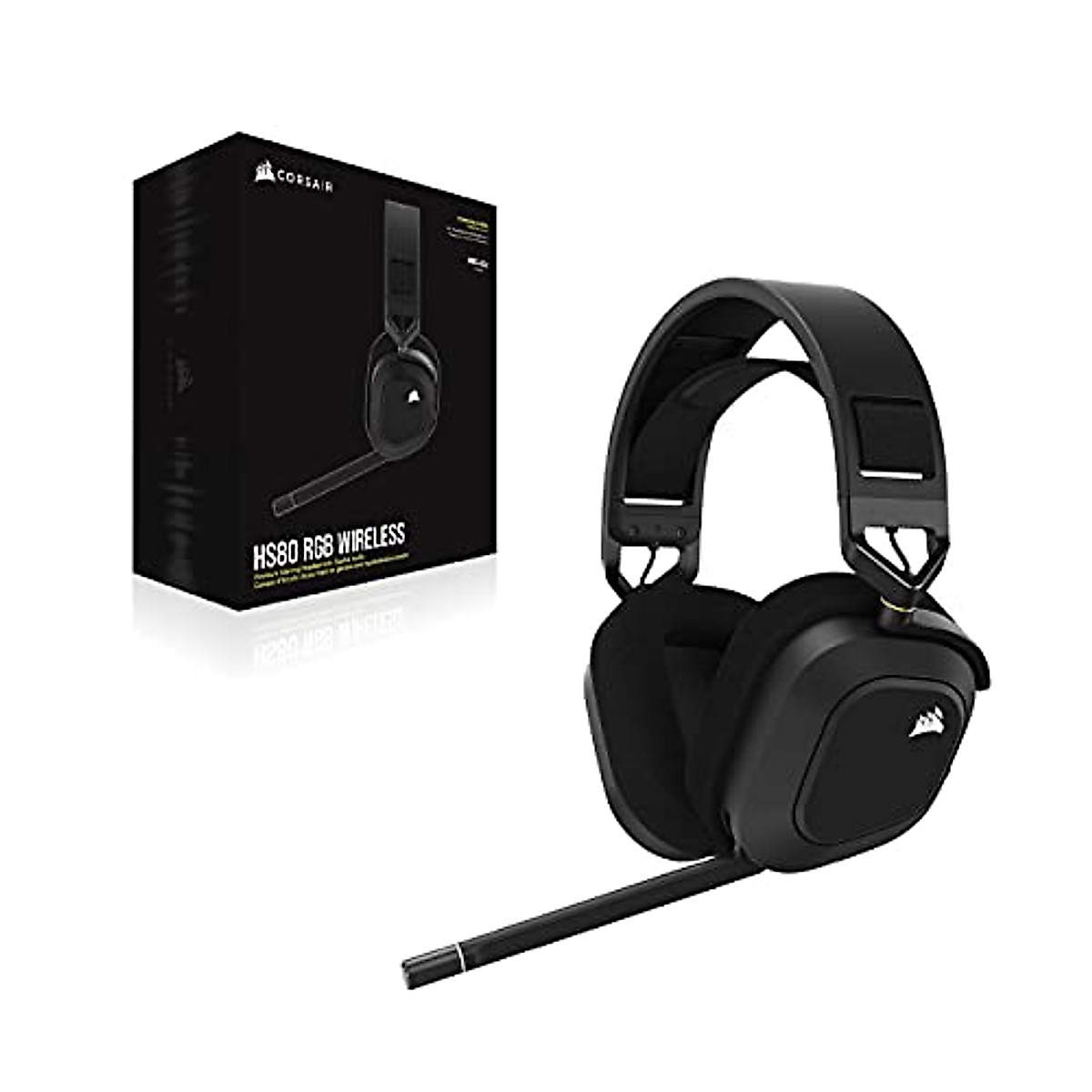 Corsair HS80 RGB WIRELESS Premium Gaming Headset with Dolby Atmos Audio (Low-Latency, Omni-Directional Microphone, 60ft Range, Up to 20 Hours Battery Life, PS5/PS4 Wireless Compatibility) Black