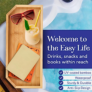 Impresa Bamboo Hot Tub Tray Table, Waterproof, UV-Coated Side Table Caddy with Anti-Slip Backing for Drinks, and Essentials, 17" x 7.5"