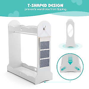 JOYLDIAS Kids Dress Up Storage with Mirror, Kid Armoire W/Side Hook Pockets, Pretend Storage Closet for Kids, Costume Dress-up Wardrobe W/Top Shelf Shoes Storage for Bedroom Girls Room, White