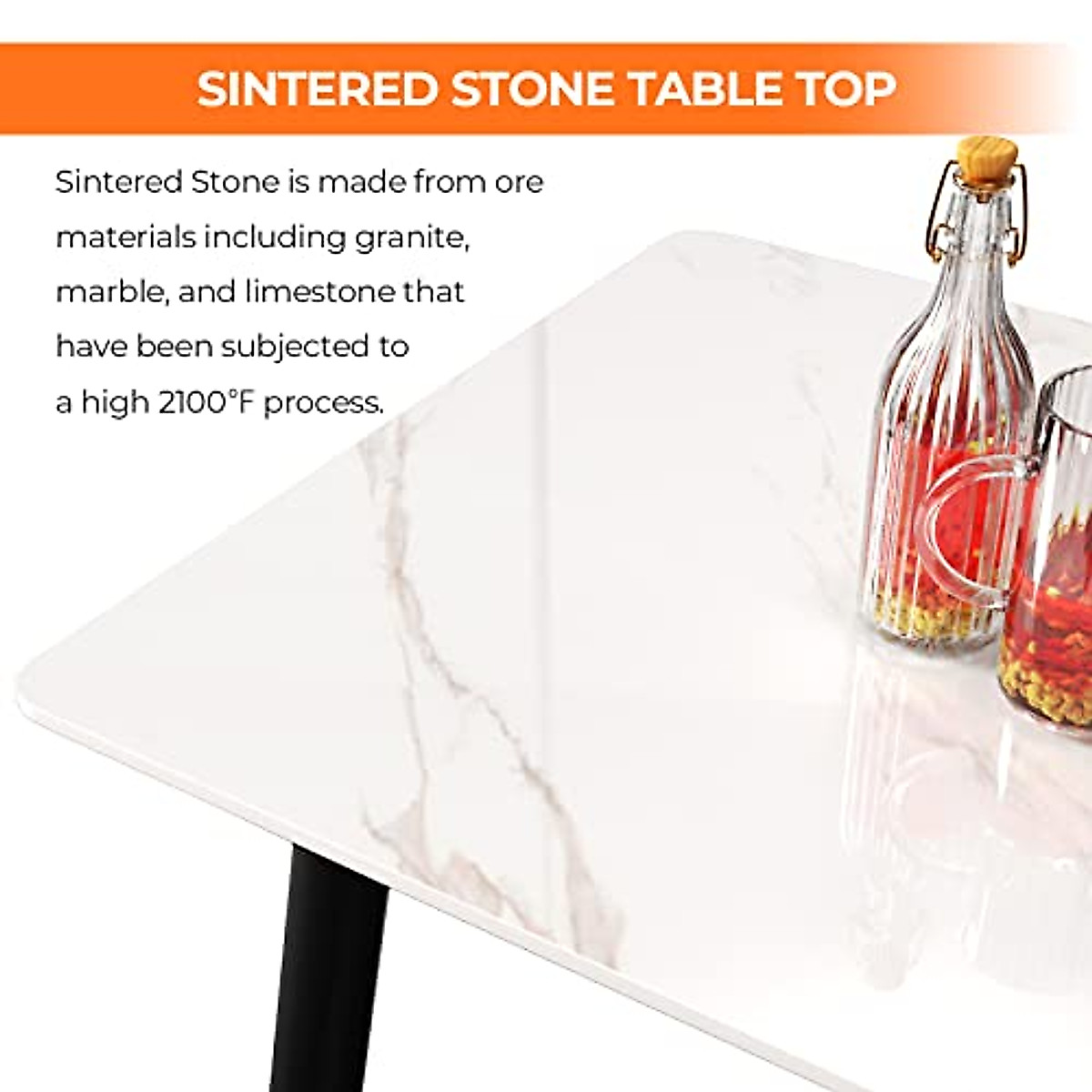 VVSmriti Modern Dining Table with Sintered Stone Table Top and Carbon Metal Base, 55/inch Rectangular White Kitchen Table, Fade Resistant, Scratch Resistant, Easy Assembly 55/inchx27.5/inchx29.3/inch