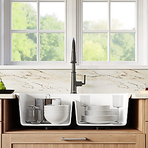 Karran QT-810 33" Top Mount Double Equal Bowl Quartz Kitchen Sink in White