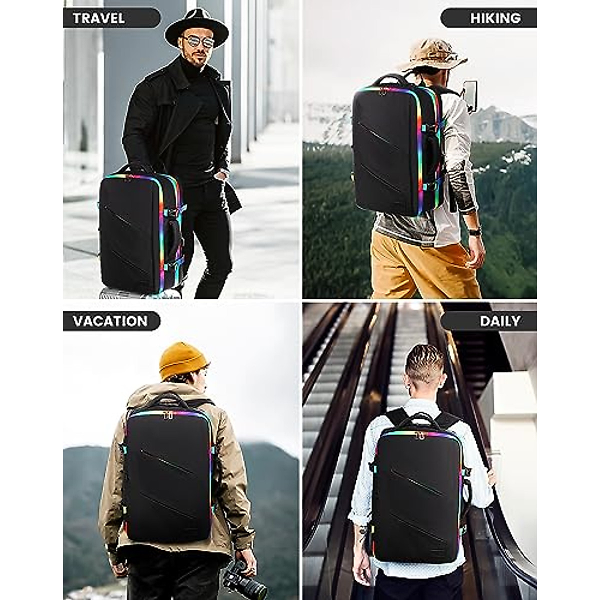 LOVEVOOK Travel Backpack for Men & Women, 40L Carry On Backpack Flight Approved, Expandable Anti-Theft Waterproof Backpack, Personal Item Bag with Laptop Compartment, USB Port, Black