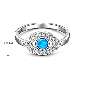 Sterling Silver Evil Eye Ring Opal Ring Blue Evil Eye Rings for Women Mal De Ojo Nazar Turkish Sapphire Greek Jewelry Size 9