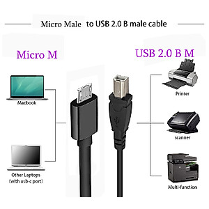 Traovien Micro USB to Printer Cable, 2PCS Micro USB 5pin Male to USB Type B Data and Charge Cable,Android Phone pc to Printer Cable Printer,Scanner,Electronic midi Piano,Etc.(1M/3.3Feet)