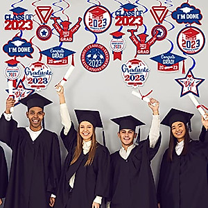40 PCS Graduation Hanging Swirls Decorations Red White Blue Class of 2023 Graduation Party Supplies Congrats Grad Foil Ceiling Swirls Streamers for Congratulation Graduation Party Favors