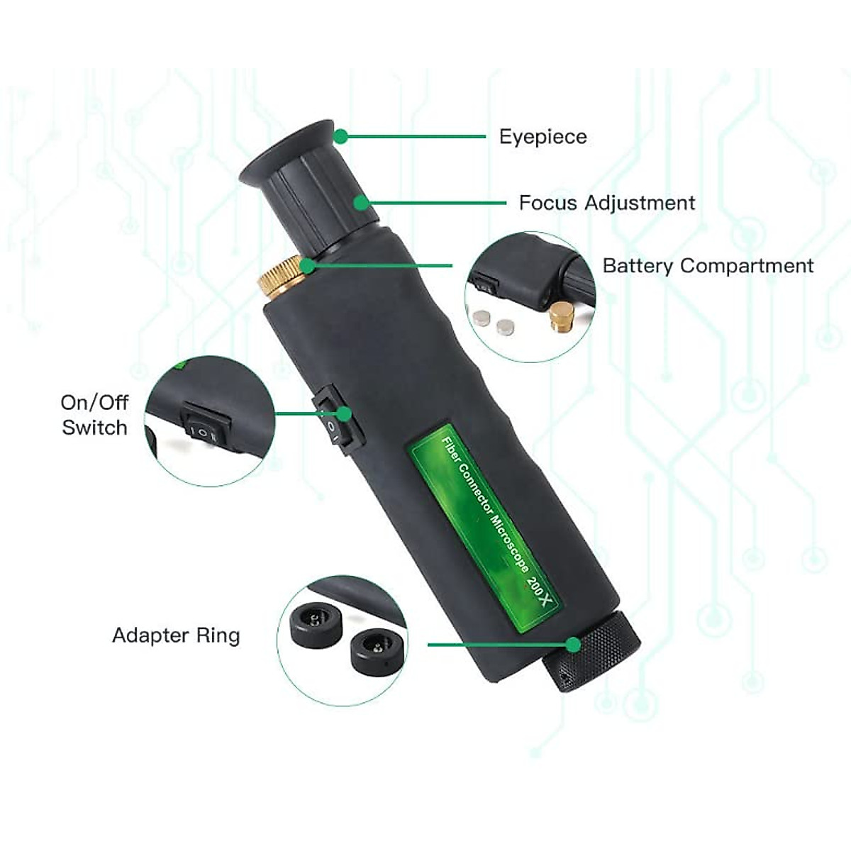 Handheld Optical Fiber Microscope, Inspection 200X 400X Magnification 2.5mm Adaptor, Optical Fiber Microscope with White LED