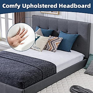 civama Full Size Bed with Trundle, Upholstered Full Over Twin Bed with Headboard & Wooden Slat Support, Pull Out Twin Platform Bed Underneath, No Box Spring Needed, Grey