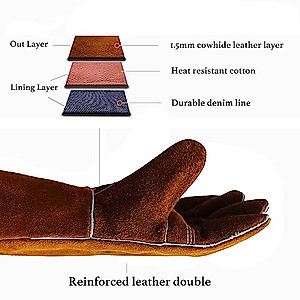 OLSON DEEPAK Welding Gloves HEAT RESISTANT Baking Grill Gloves Tig and Mig Welder Gloves Fireplace Gloves for Fireproof Wood Stove Glove (Brown-14inch)