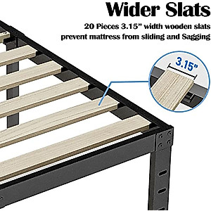Auroral Zone Full Size Bed Frame 14 Inch High, 3" Wide Wood Slats with Better Support for Foam Mattress No Sagging, No Slip, No Box Spring Needed, Noise Free/Easy Assembly-Black