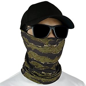 Fishing Mask - Camo Neck Gaiter Face Mask for Men & Women - Sun Protection Face Cover - Bandana, Scarf (Olive Tiger Stripe)