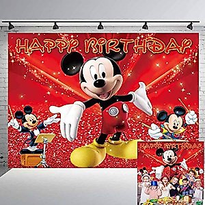 Mickey Mouse Backdrop Cartoon Mouse Colorful Dots Photography Backdrop 1st 2nd 3rd Birthday Party Supplies for Girl Boy Baby Shower Photo Background Photography Banner Decorations 7x5ft