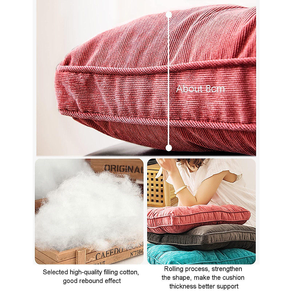 ETULLE Modern Velvet Chair Pads,Square Lumbar Back Support Seat Cushion Cozy Soft Seat Pad with Ties,Corduroy for Kitchen Garden Living Room Dining Office-Brown 43x43cm(17x17inch)