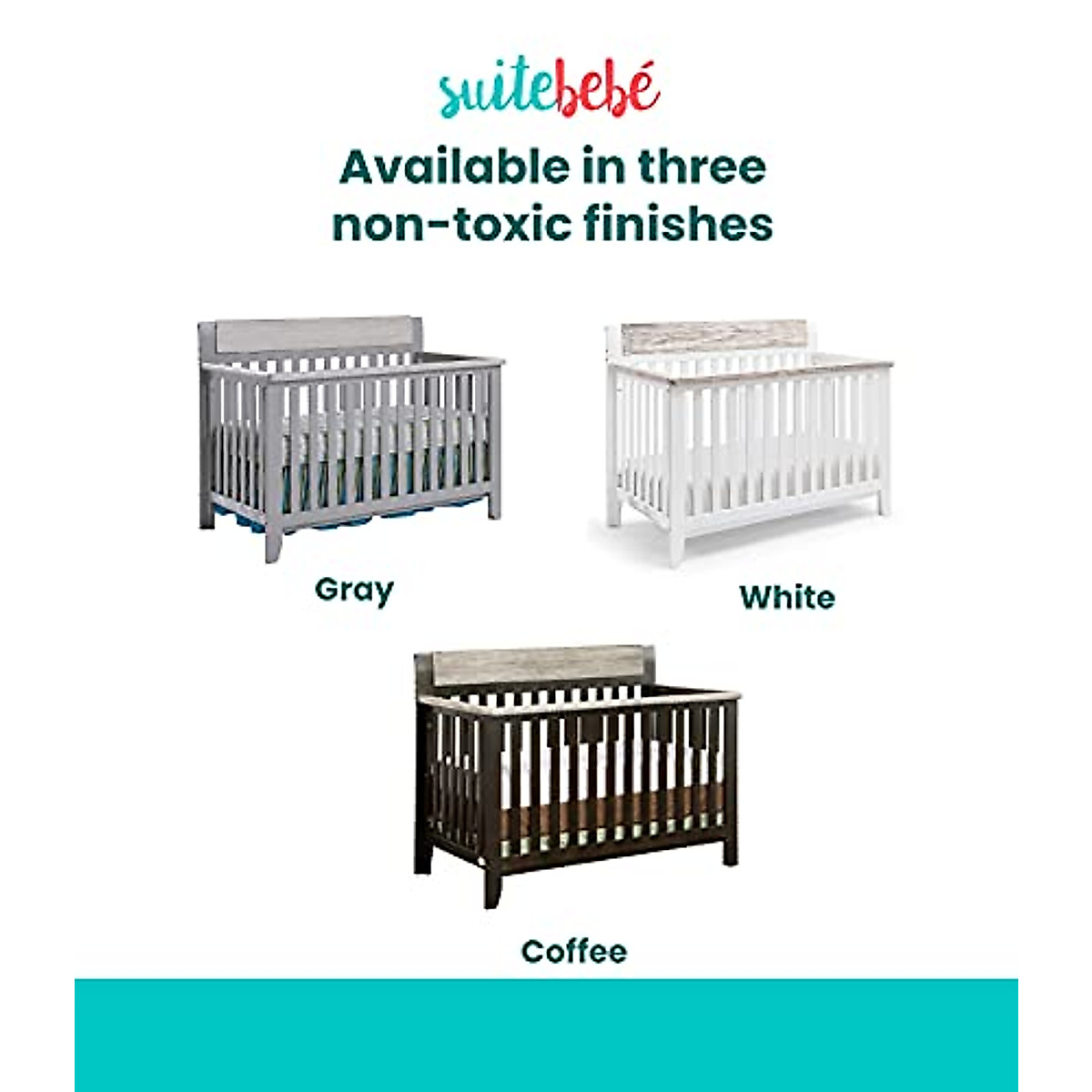 Suite Bebe Hayes 4 in 1 Convertible Crib, White and Wire Brushed Wood