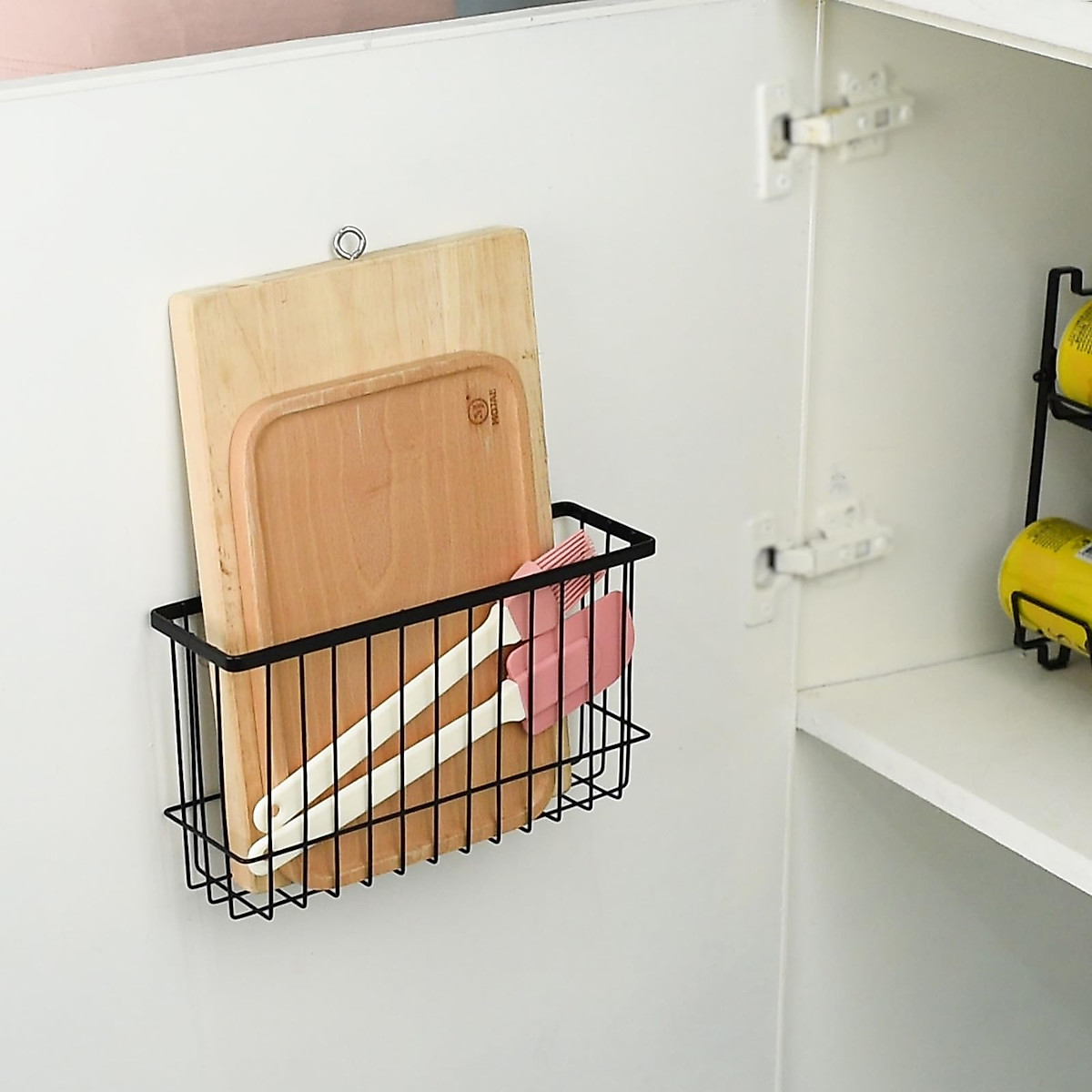 Toplife Wall Door Adhesive Kitchen Wrap Organizer Rack, No Drilling, Black