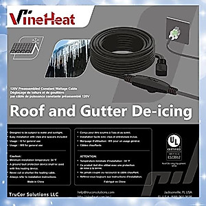 VineHeat 60 Ft De-Icing Cable for Roofs, Gutters and Downspouts: 120 V