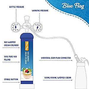 BLUE FLAG 580G N2O Whipped Cream Cylinder Charger High Capacity Pure N2O Nitrous Tank Compatible with Cream Whippers, 2 Pack