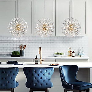 Shrine LIGHTING Dandelion Crystal Chandeliers, Modern Design, Firework Pendant Light Fixture for Living Space, H17'' x D17'', Adjustable Chains 59'', G9*9 Sockets, Brilliant Gold Finish Frame