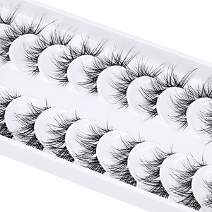 False Eyelashes Cluster Lashes Natural Look, Wispy Manga Eyelash Extensions Strip Cat Eye Lashes Pack with Clear Band Short Anime Korean Fake Eyelash 10 Pairs ALICROWN