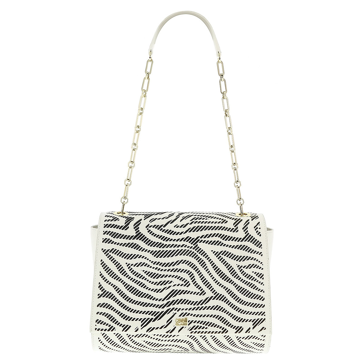 ROBERTO CAVALLI GQLPA0 B20 White/Black Audrey Medium Shoulder Bag for womens