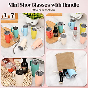 STFALI Cute Shot Glasses with Handle 2 oz, Mini Shot Tumbler with Lid and Straw, Kawaii Insulated Tumblers for Espresso Coffee Spirits Cute Stuff Funny Gifts, 6 Pack
