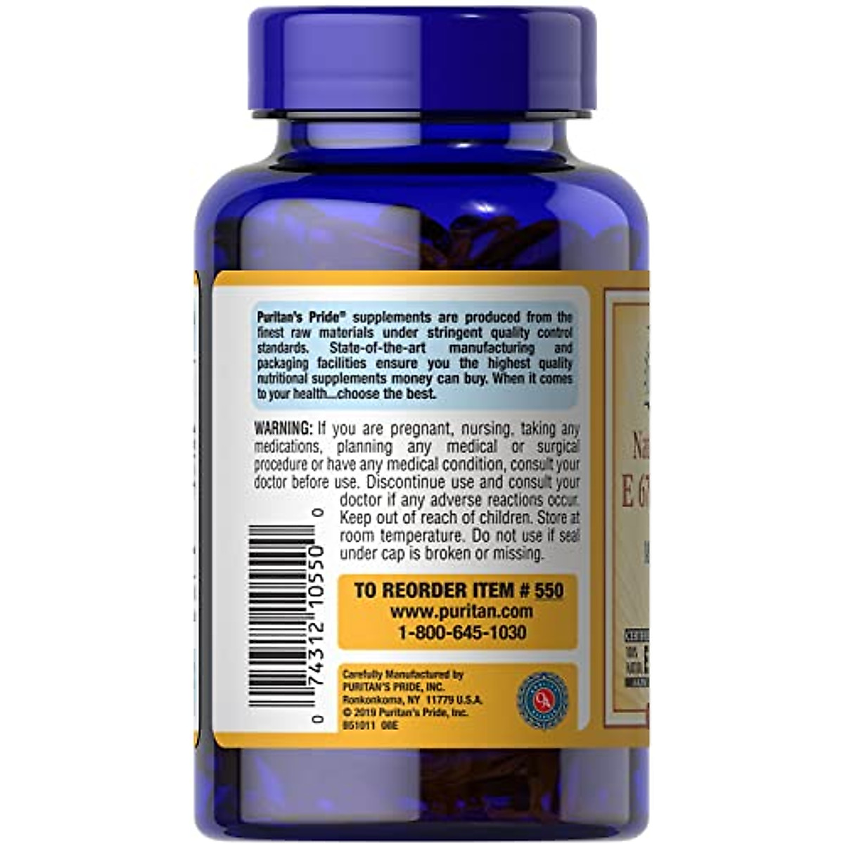 Puritans Pride Mixed Tocopherols Natural- Softgels, Vitamin E, 100 Count
