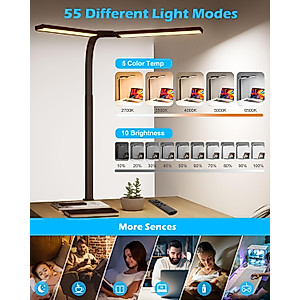 KPBOTL 24W Double Head Architect Desk Lamp for Home Office, Ultra Wide 30.9'' Eye-Caring Auto Dimming Desk Light with Adapter, Super Bright Table Lamp with Flexible Gooseneck,5 Colors,10 Brightness