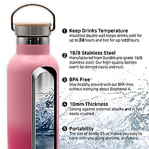GONNADOO Stainless Steel Insulated Water Bottle 25 oz with 3 Lids, Vacuum, Insulated Stainless Steel, Hot Water, Cold Water, Sports Water Bottle (Pink)