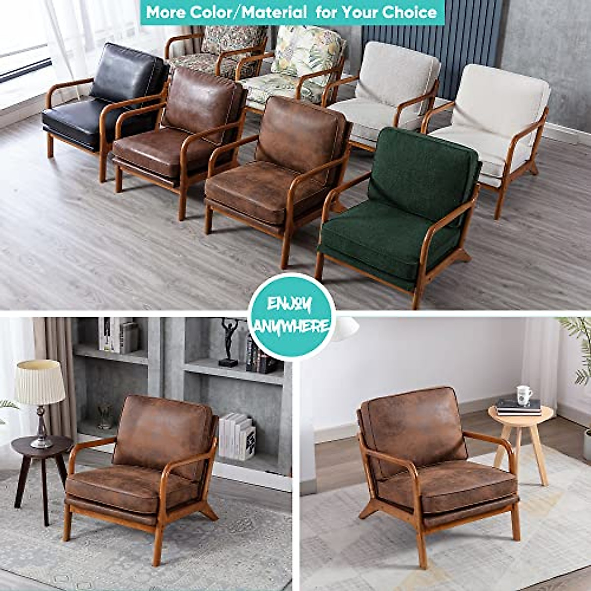 JOYBASE Lounge Arm chair, Mid Century Modern Accent Chair, Wood Frame Armchair for Living Room, Bedroom (Coffee, Microfiber)