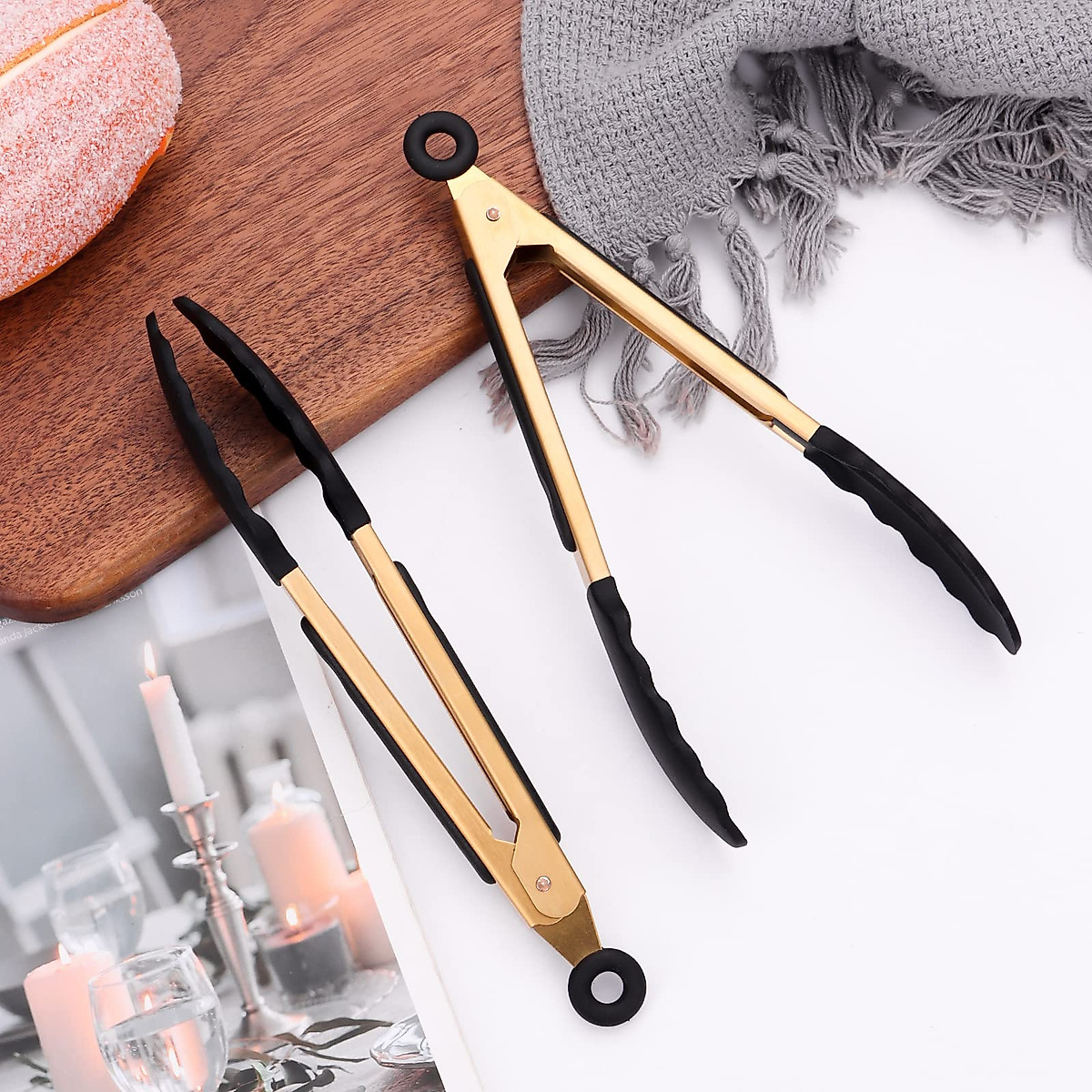 Mafier 4-Piece Kitchen Food Tongs 7" Mini Silicone Serving Tongs with Firm Sealed Non Stick Rubber Tips & Silicon Coated 18/8 Stainless Steel Handle and Smooth Locking