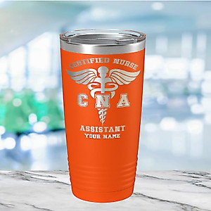 Personalized CNA Certified Nurse Assistant Gift on Orange 20 oz Stainless Steel Tumbler with Lid - Insulated Cup - Travel Mug