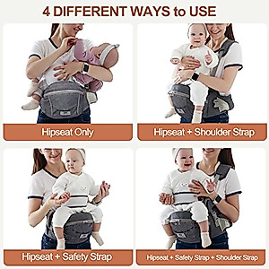 Baby Hip Seat Carrier, Baby Carrier for Newborn to Toddler with Sturdy Strap&Safty Belt, Ergonomic Infant Carrier with Waist Stool for 8-45lb, 0-36 Months, 5 Storage Pockets-Gray