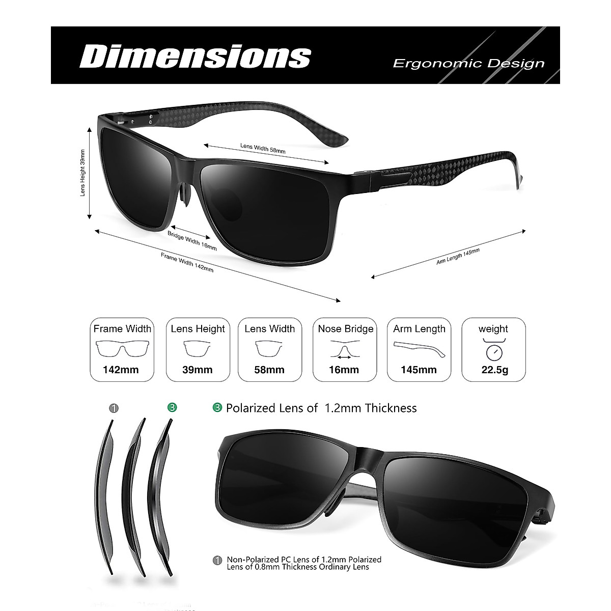 ANYLUV Polarized Sunglasses-Men Mens-Sunglasses Sun-Glasses: Luxury Carbon Fiber Al-Mg Metal UV400 Protection Driving Golf