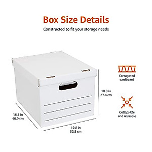Amazon Basics Medium Duty Storage/Filing Boxes with Lid and Handles - Legal/Letter Size, 16.2 x 12.5 x 10.5 inches, 12-Pack